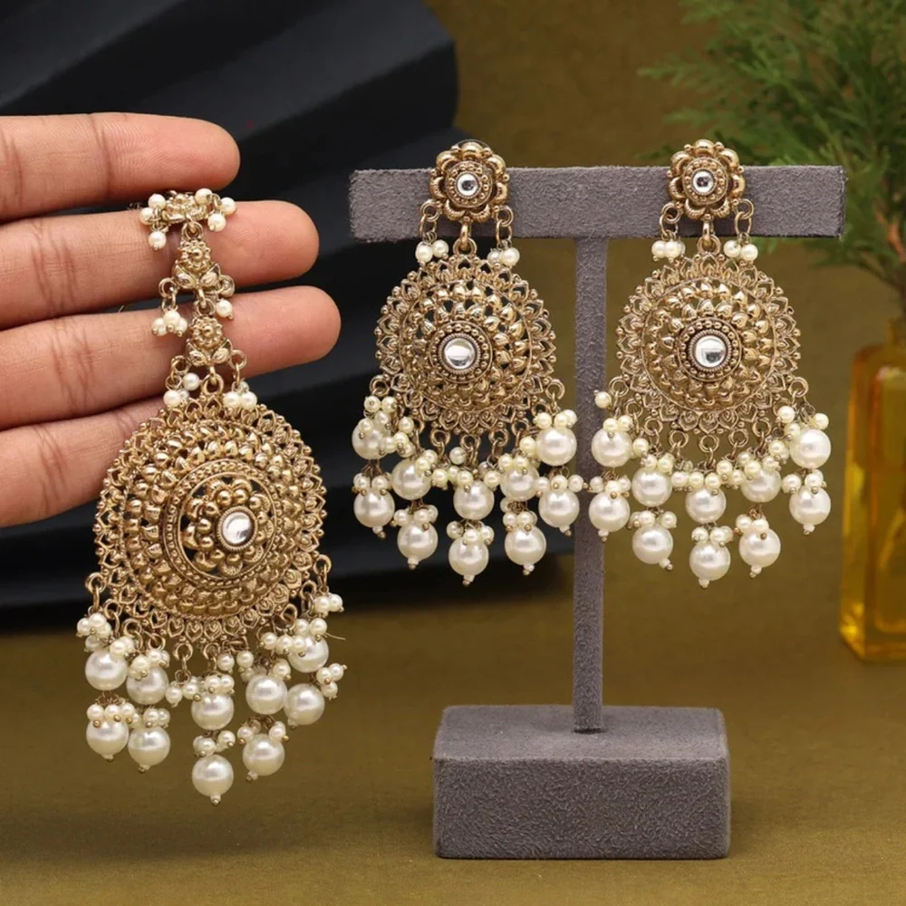 Ethnic Indian Wear | Jewelry | Chandbali Maang Tikka Set Pearl Stone ...
